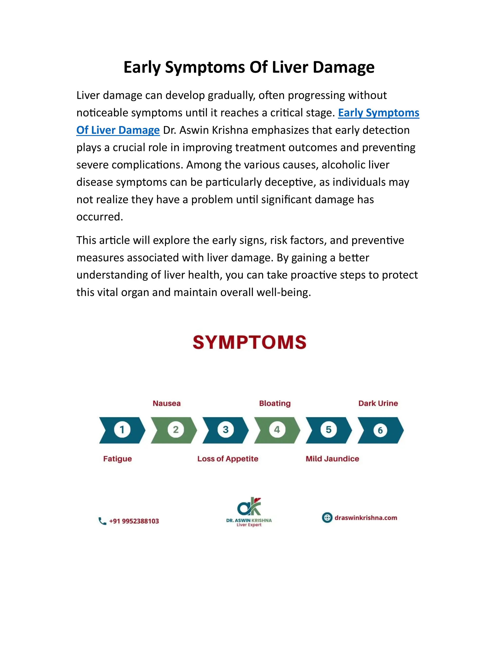 Early Symptoms Of Liver Damage Aswin Krishna | PDF