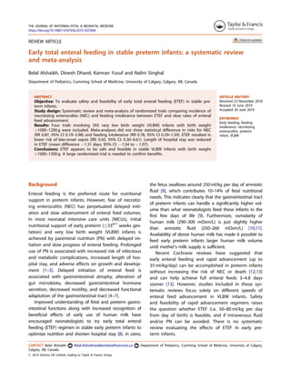 Early total enteral feeding in stable preterm infants a systematic ...