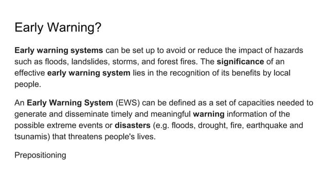 Early warning systems | PPTX | Disasters
