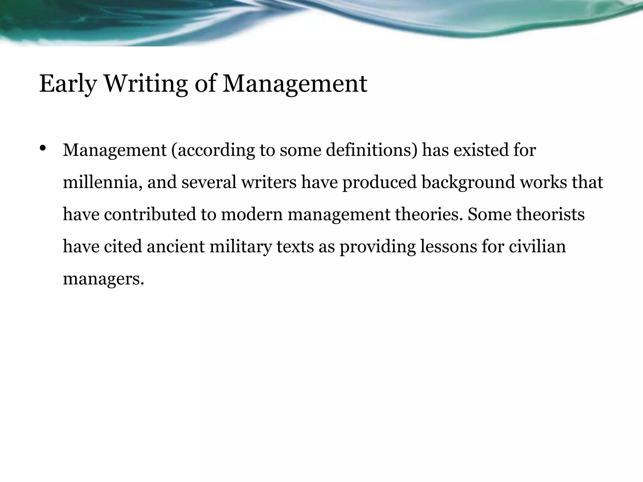 Early writing in management & Scientific Management Theory | PPTX