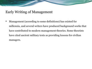 Early writing in management & Scientific Management Theory | PPT