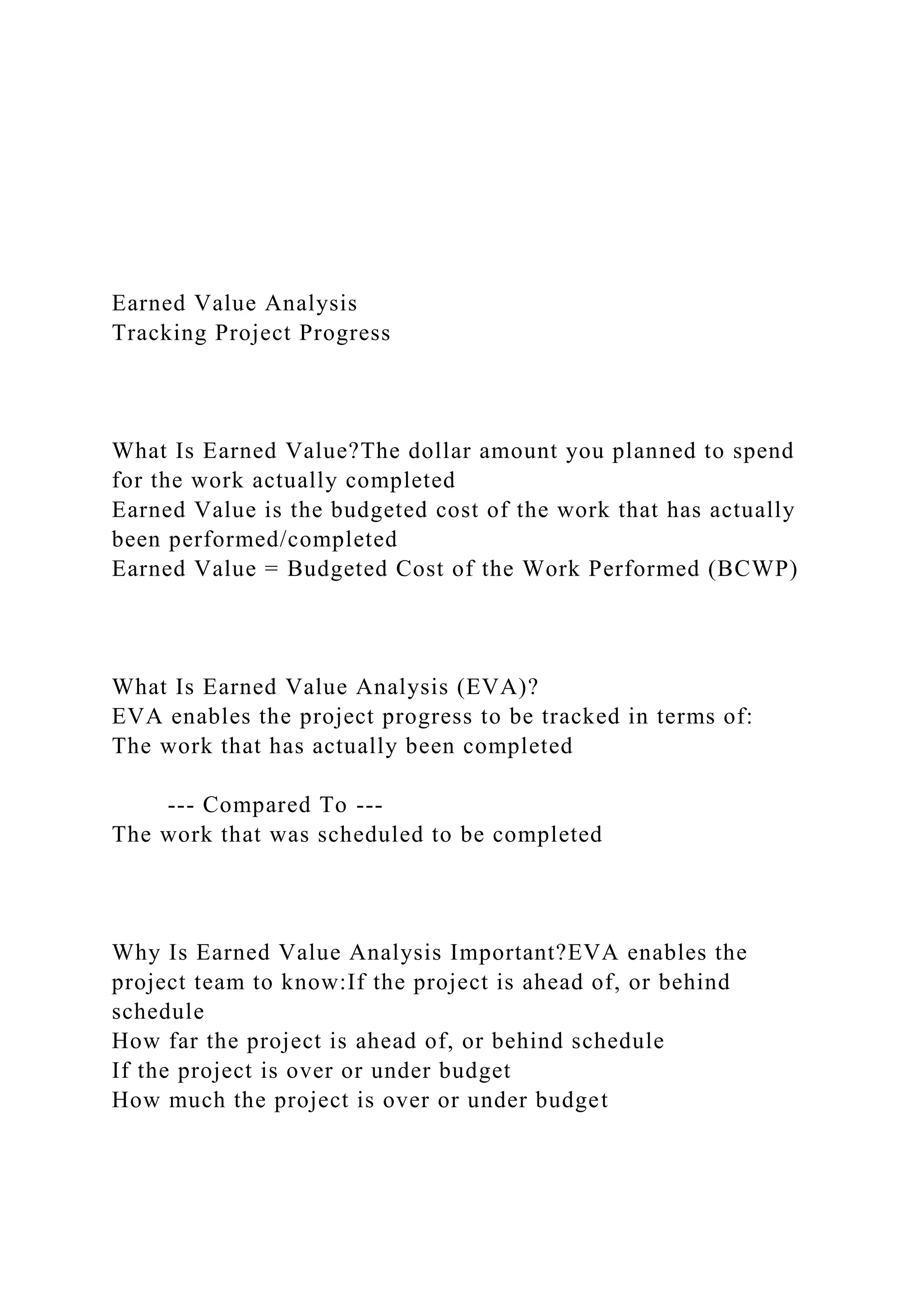 Earned Value Analysis Guide | PDF