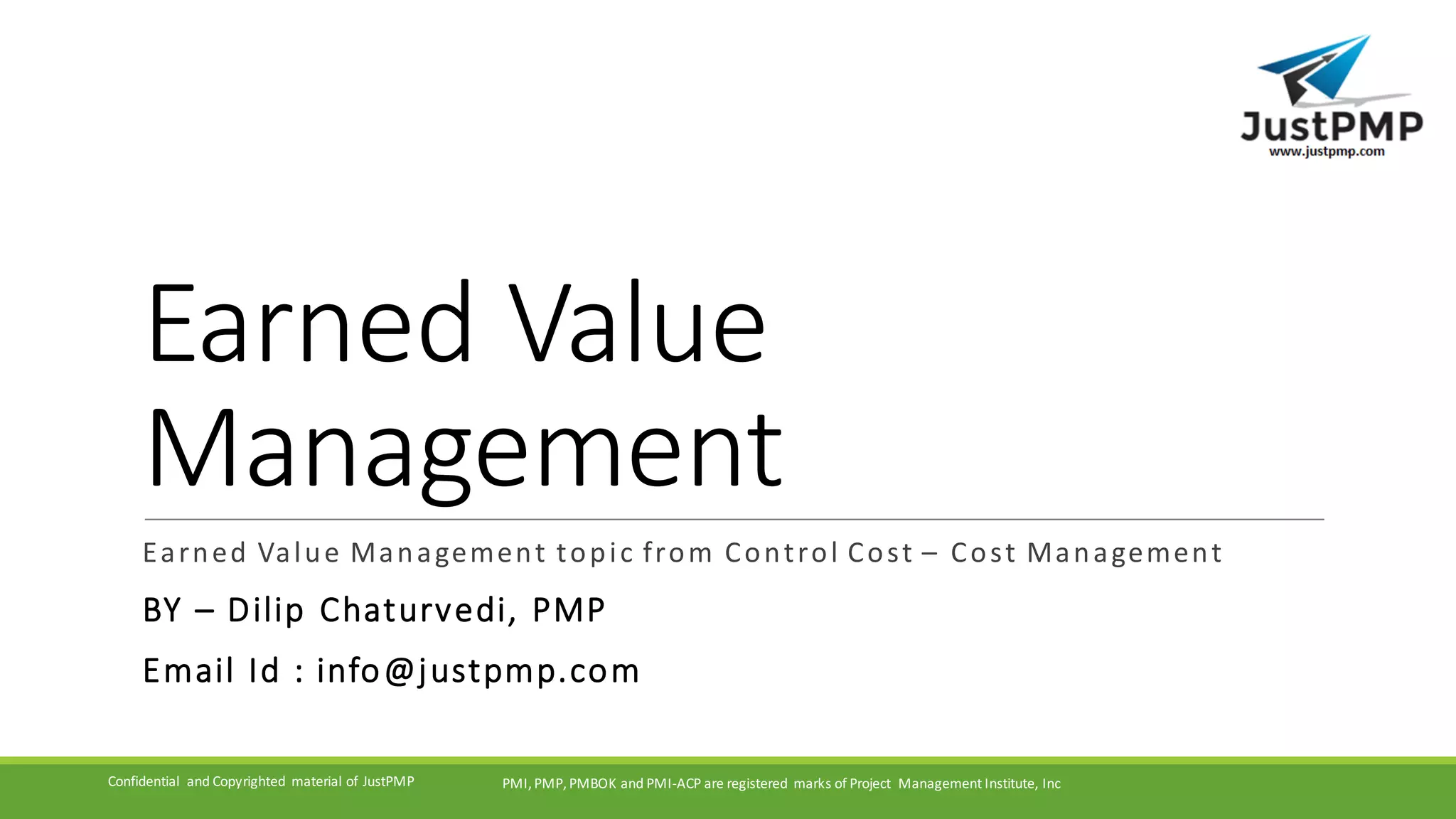 Earned value management with Examples | Control Cost | PMBOK | PMP | PPT
