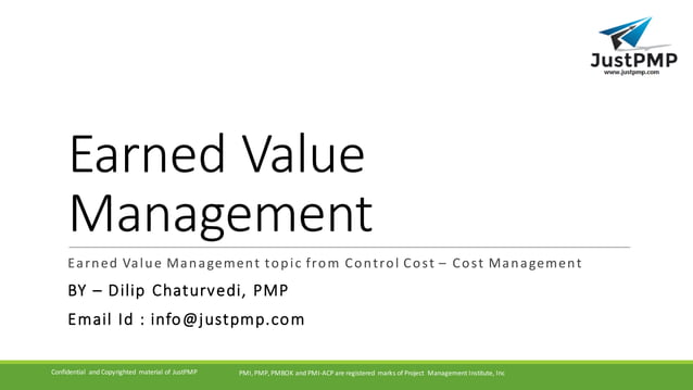 Earned value management with Examples | Control Cost | PMBOK | PMP | PPT