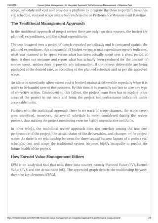 Earned Value Management An Integrated Approach To Performance Measurement | PDF