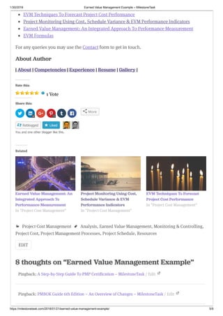 Earned Value Management Example Article by Atul Gaur PMP | PDF