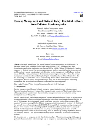 Earning management and dividend policy empirical evidence from ...