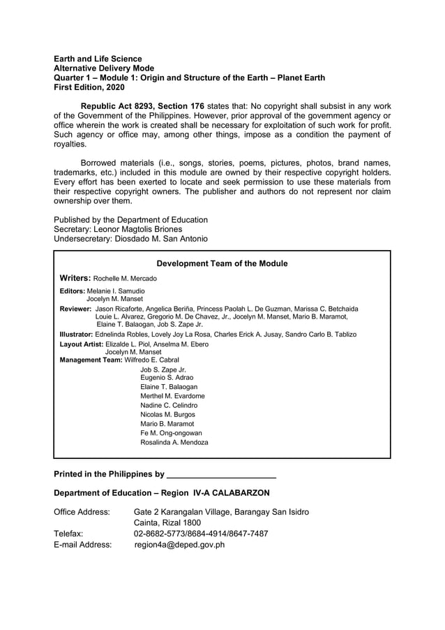 Earth and Life Science, Module 1.pdf | Educational Assessment | Education
