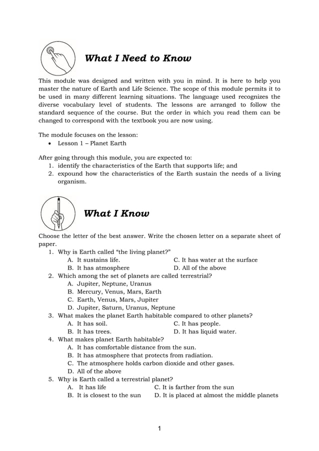 Earth and Life Science, Module 1.pdf | Educational Assessment | Education