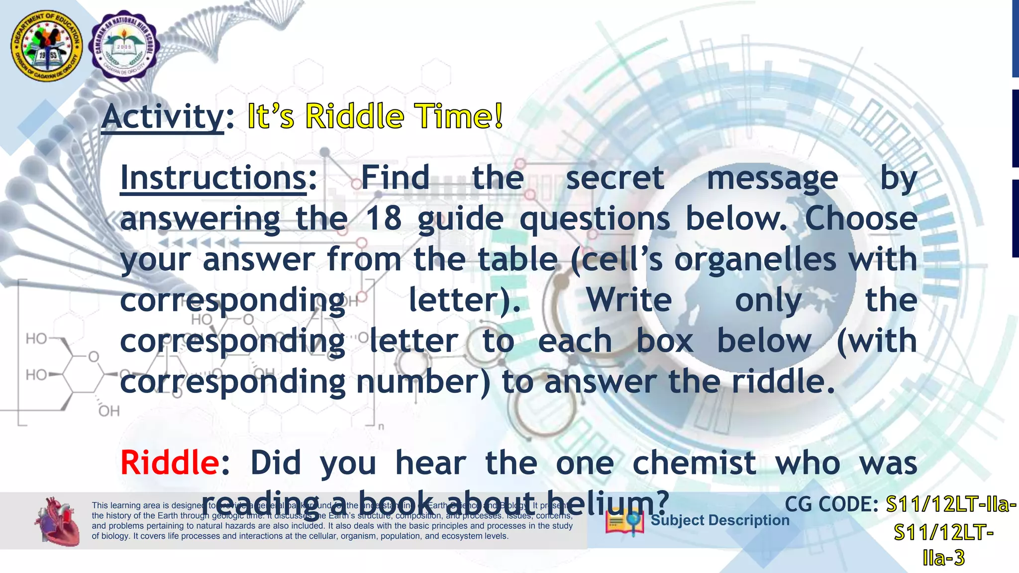 Earth and Life Sciences, MELCs (S11_12LT-IIa-1 and IIa-3) | PPTX