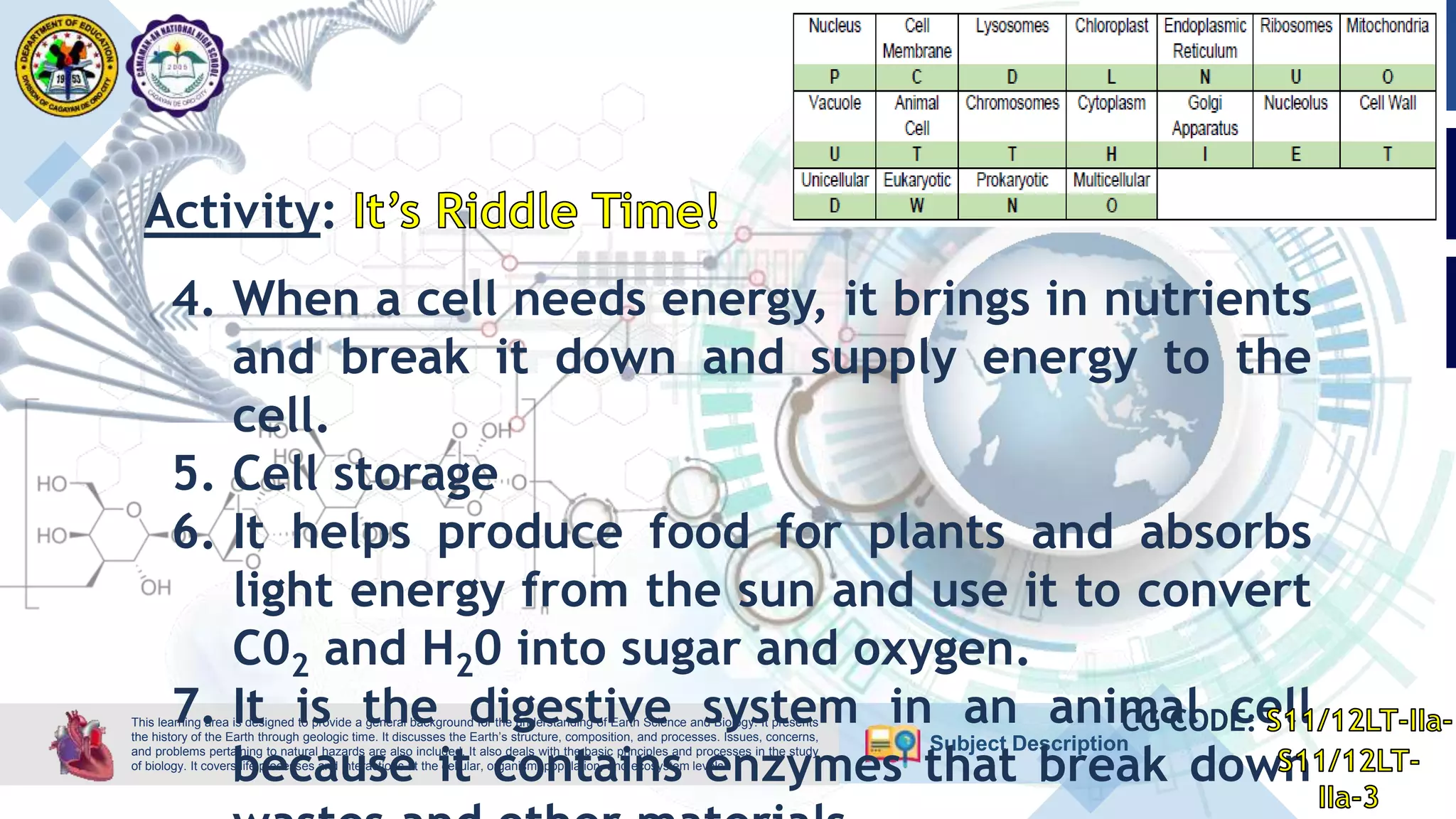 Earth and Life Sciences, MELCs (S11_12LT-IIa-1 and IIa-3) | PPTX