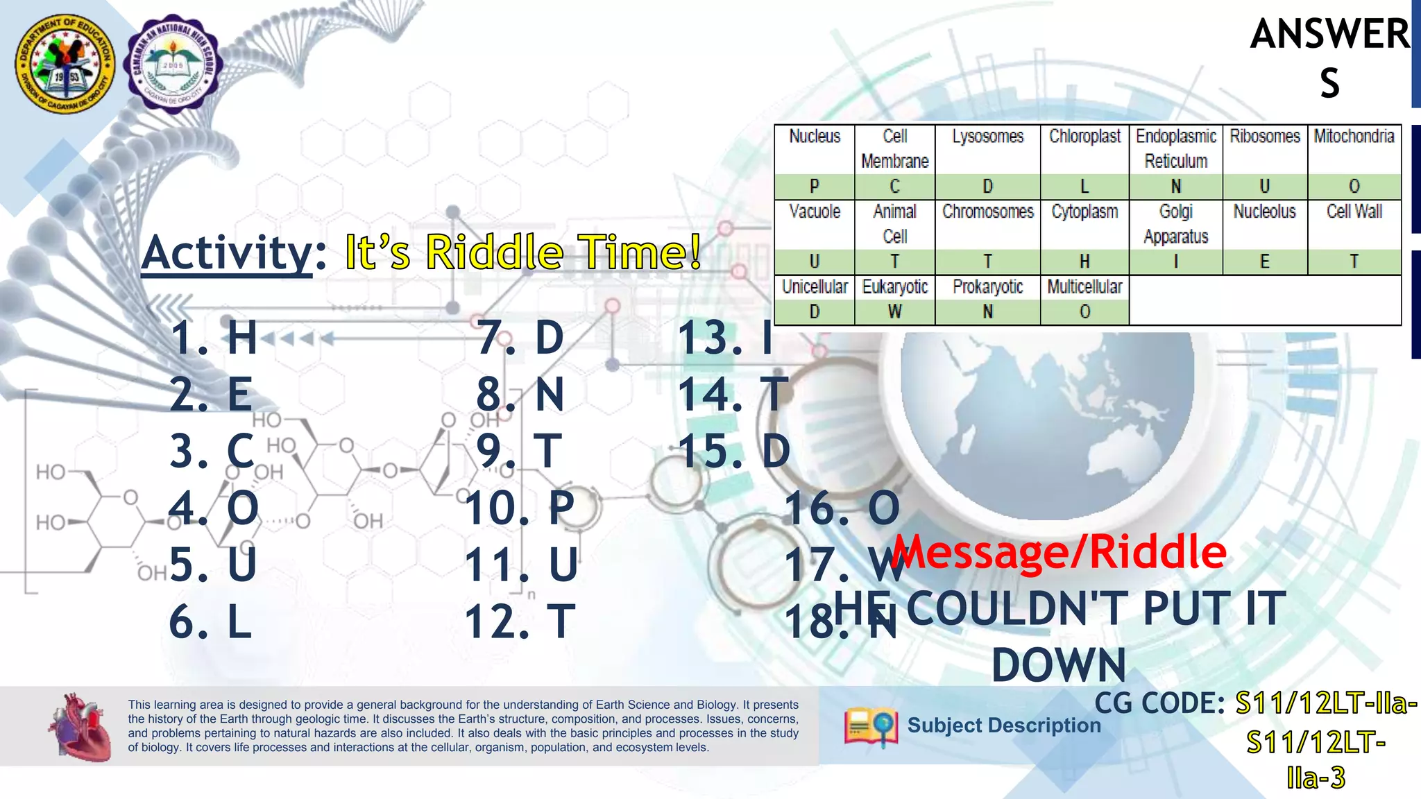 Earth and Life Sciences, MELCs (S11_12LT-IIa-1 and IIa-3) | PPTX