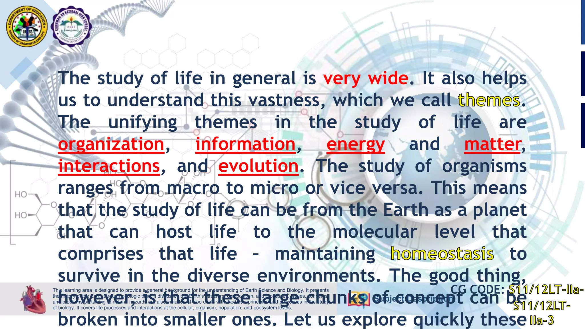 Earth and Life Sciences, MELCs (S11_12LT-IIa-1 and IIa-3) | PPTX