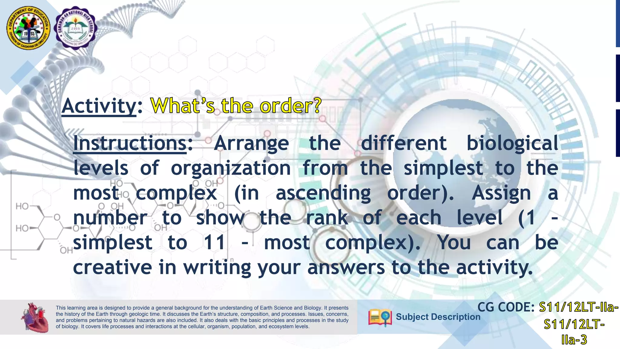 Earth and Life Sciences, MELCs (S11_12LT-IIa-1 and IIa-3) | PPTX