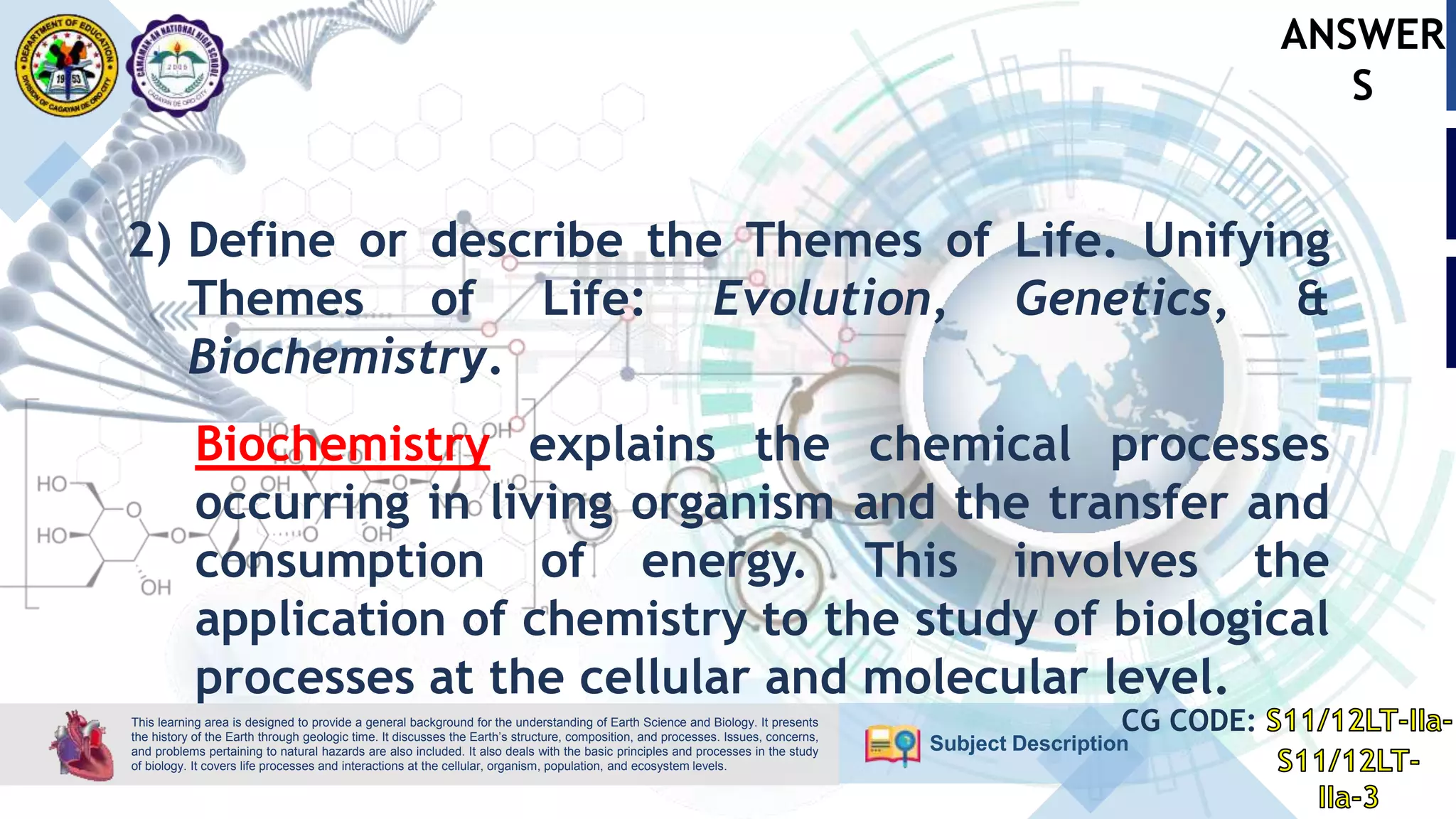Earth and Life Sciences, MELCs (S11_12LT-IIa-1 and IIa-3) | PPTX