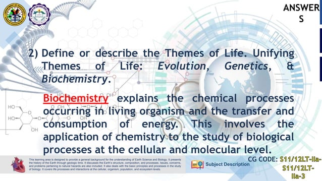 Earth and Life Sciences, MELCs (S11_12LT-IIa-1 and IIa-3) | PPTX