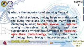 Earth and Life Sciences, MELCs (S11_12LT-IIa-1 and IIa-3) | PPTX