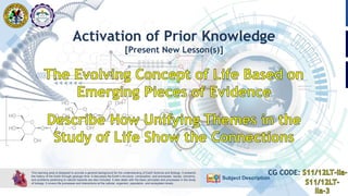 Earth and Life Sciences, MELCs (S11_12LT-IIa-1 and IIa-3) | PPTX