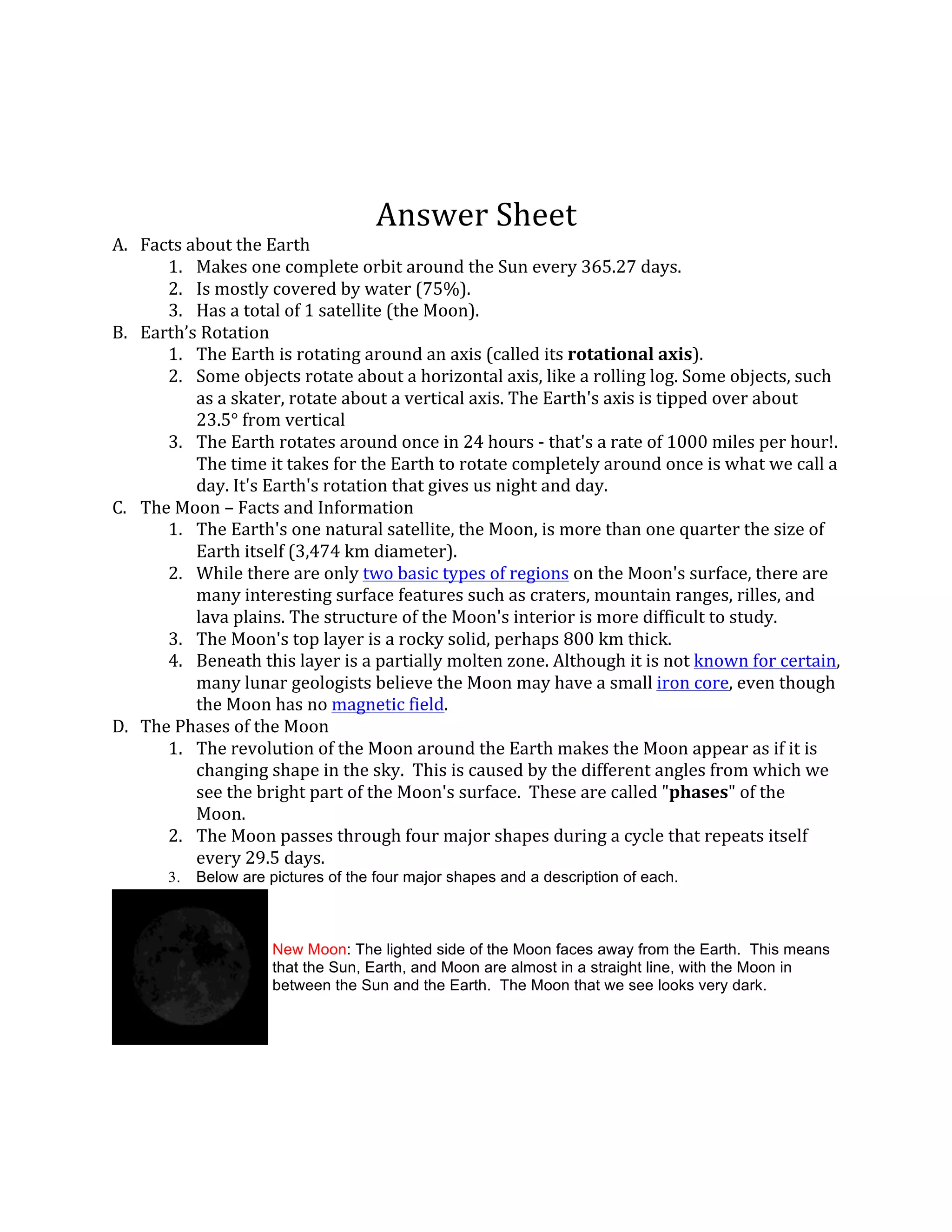 Earth and moon webquest | PDF