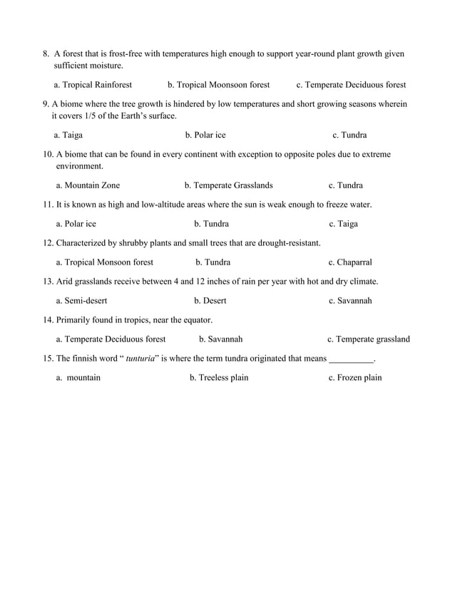 Earth biomes quiz | PDF