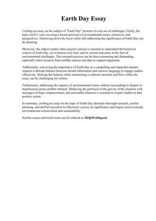 Earth Day Essay. Westchester Community College | PDF