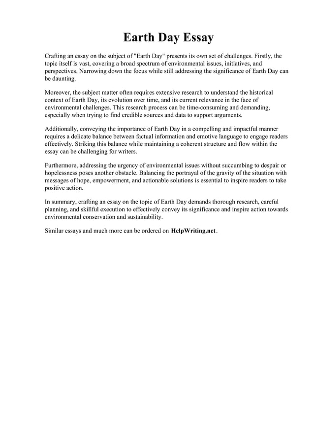 Earth Day Essay. Earth Day Essay Propaganda Oppidan Library | PDF