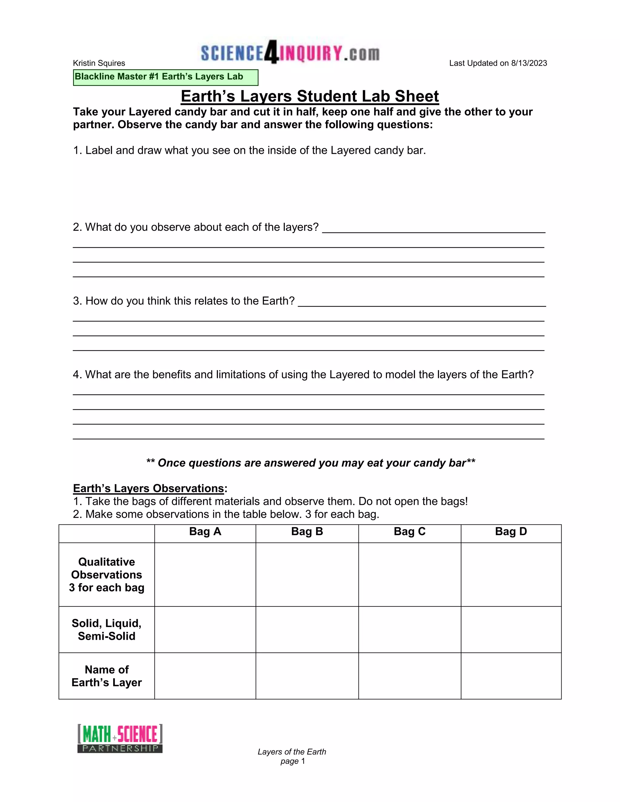 Earth's Layers Lab Guide | PDF