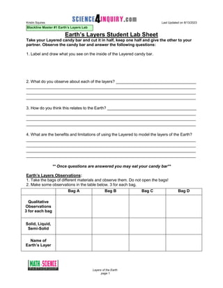 Earth's Layers Lab Guide | PDF