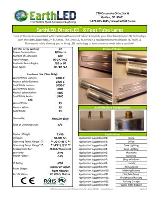Earth led direct led 8 foot tube light cut sheet | PDF