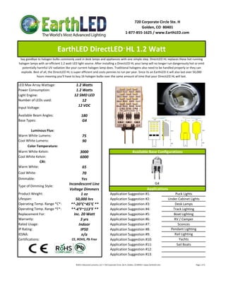EarthLED DirectLED HL 1.2 Watt | PDF