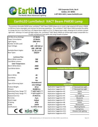 EarthLED LumiSelect™ XACT Beam PAR30 Lamp | PDF