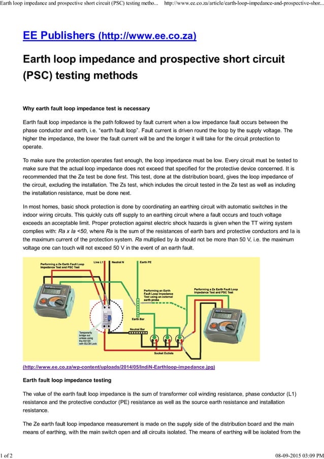 Earth loop impedance and prospective short circuit (psc) testing ...