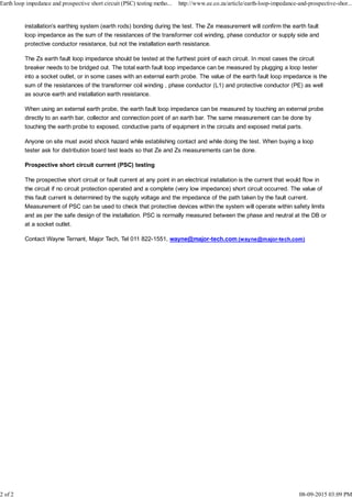 Earth loop impedance and prospective short circuit (psc) testing ...