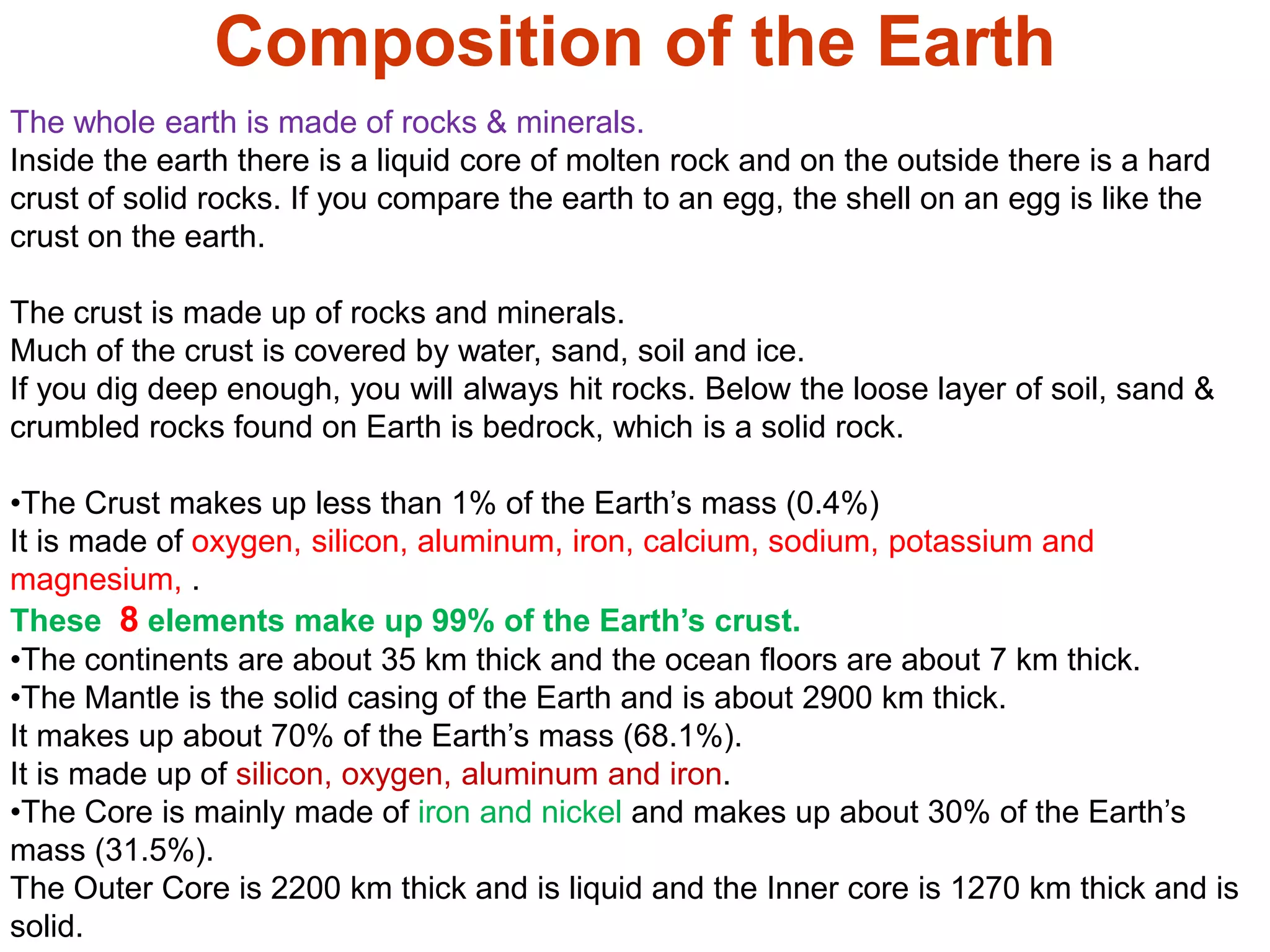 Earth materials, internel structure of the earth, composition of the ...