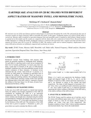 Earthquake analysis on 2 d rc frames with different aspect ratios of ...