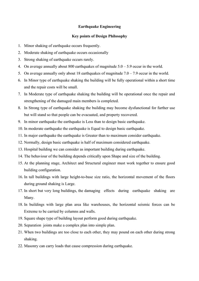Earthquake engineering key point | PDF