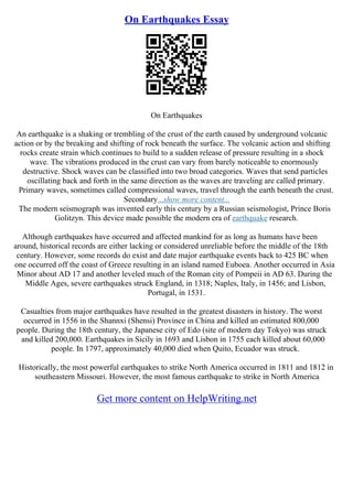 Earthquake Essays | PDF
