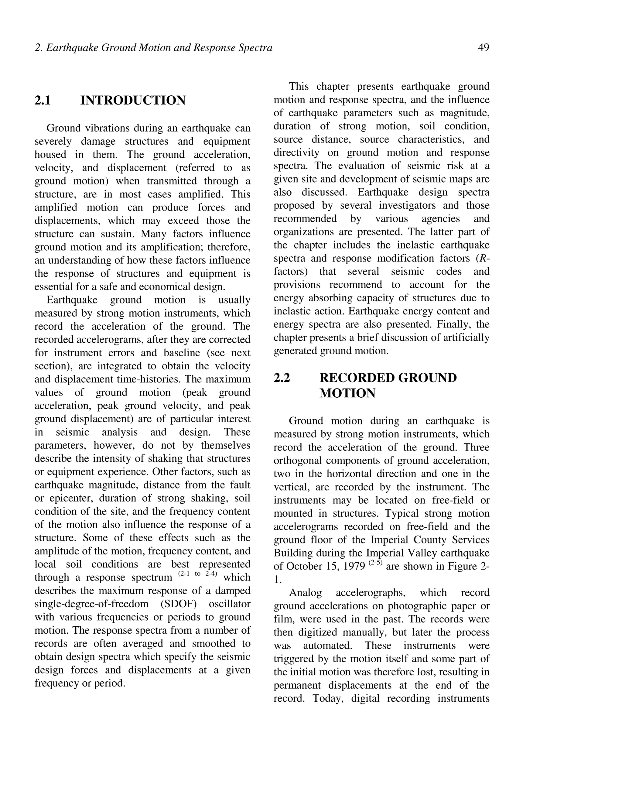 Earthquake ground motion and response spectra (Bijan Mohraz, Fahim Sadek) | PDF