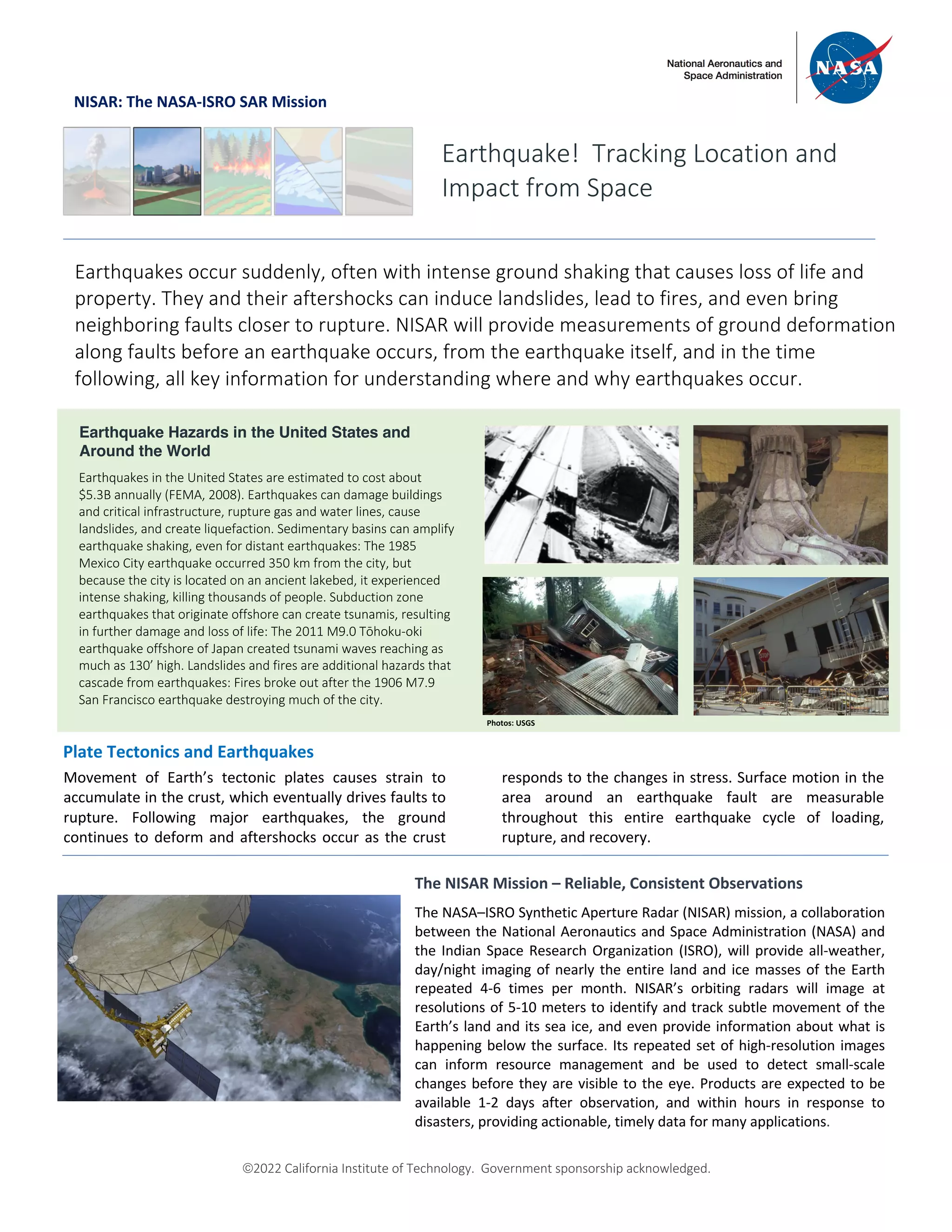 NISAR NASA-ISRO Synthetic Aperture Radar (NISAR) Earthquake | PDF