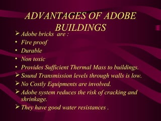 Earth quake resistant construction of adobe buildings | PPT