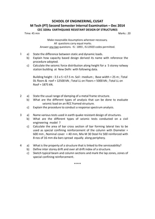 Earthquake resistant design of structures question | DOCX
