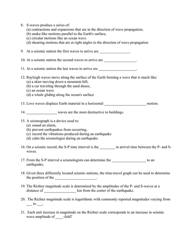 Test Earthquakes.pdf questions on earthquake | PDF
