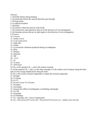 Test Earthquakes.pdf questions on earthquake | PDF