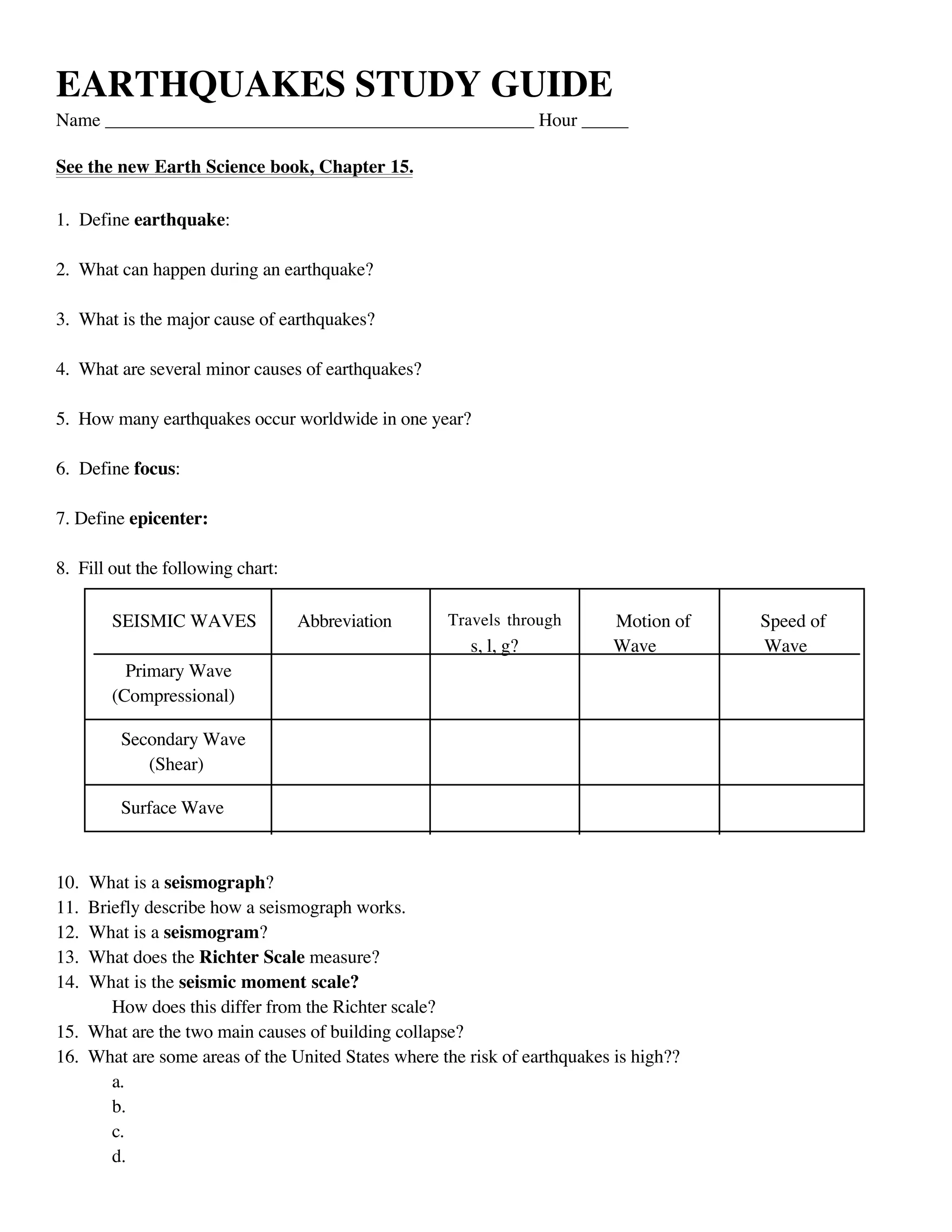 Earthquakes study guide | PDF