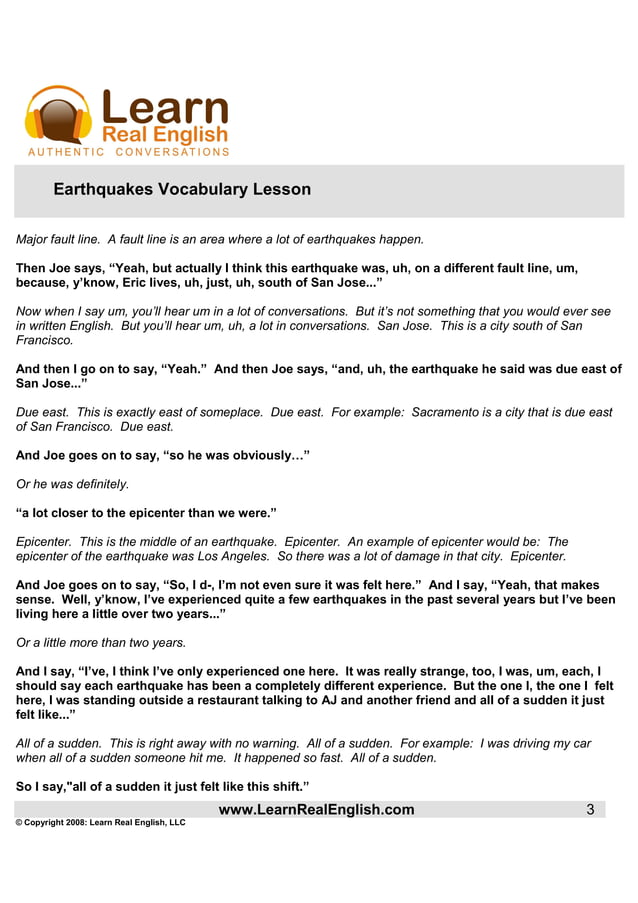 Earthquakes vocabulary | PDF