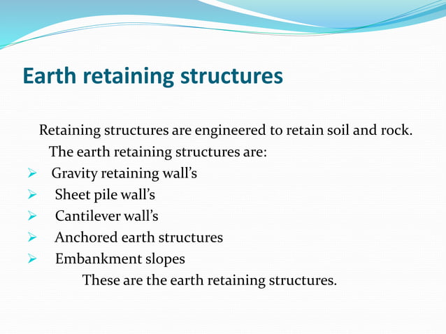 Earth retaining structures | PPTX | Geology | Science
