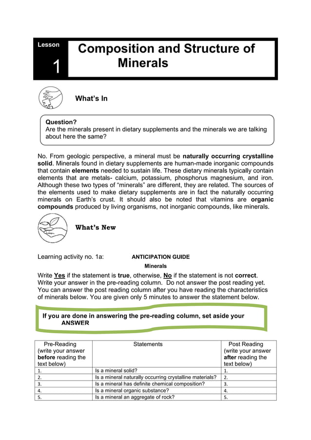 EarthScience12_Q1_Mod2_Minerals_and_Rocks_ver3 (1).pdf | Geology | Science