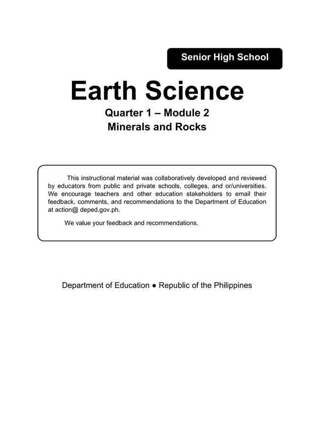 EarthScience12_Q1_Mod2_Minerals_and_Rocks_ver3 (1).pdf | Geology | Science