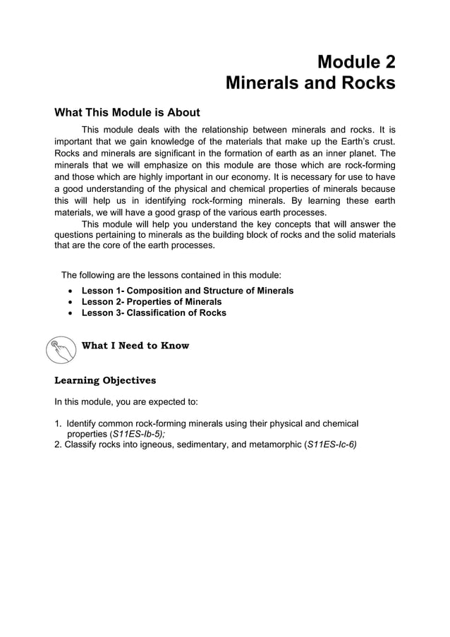 EarthScience12_Q1_Mod2_Minerals_and_Rocks_ver3 (1).pdf | Geology | Science