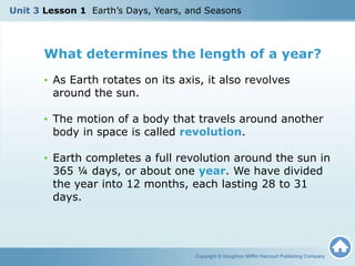 grade 6 science , middle school. Earth's Days, Years and Seasons.pptx